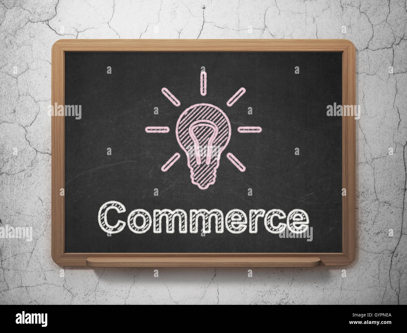 Business concept: Light Bulb and Commerce on chalkboard background ...