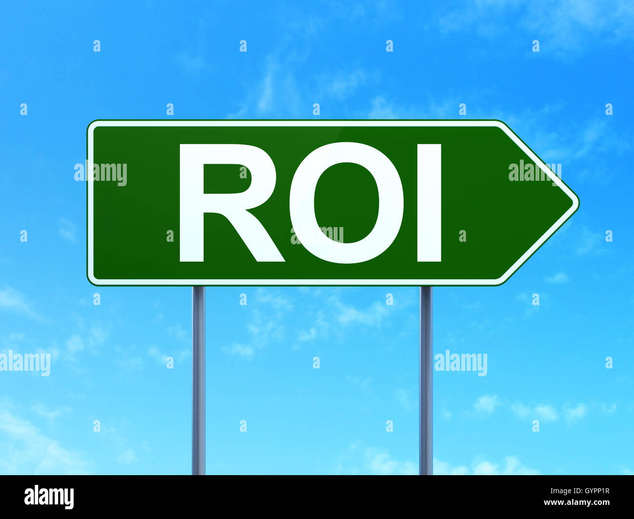 Business concept: ROI on road sign background Stock Photo - Alamy