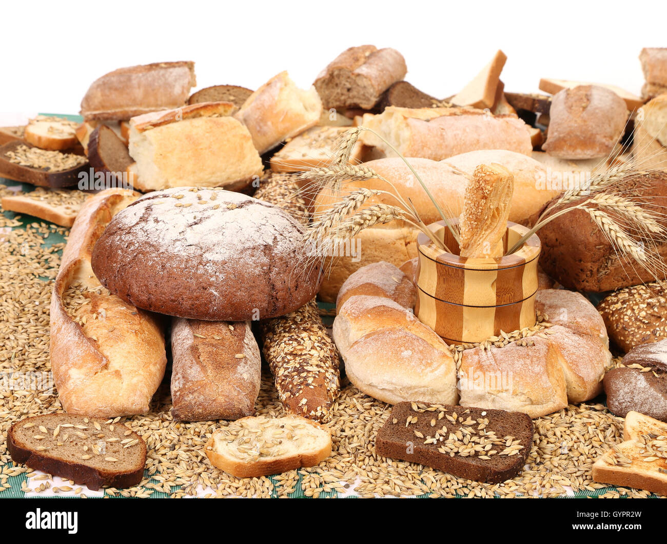 Composition of breads and wheat Stock Photo - Alamy