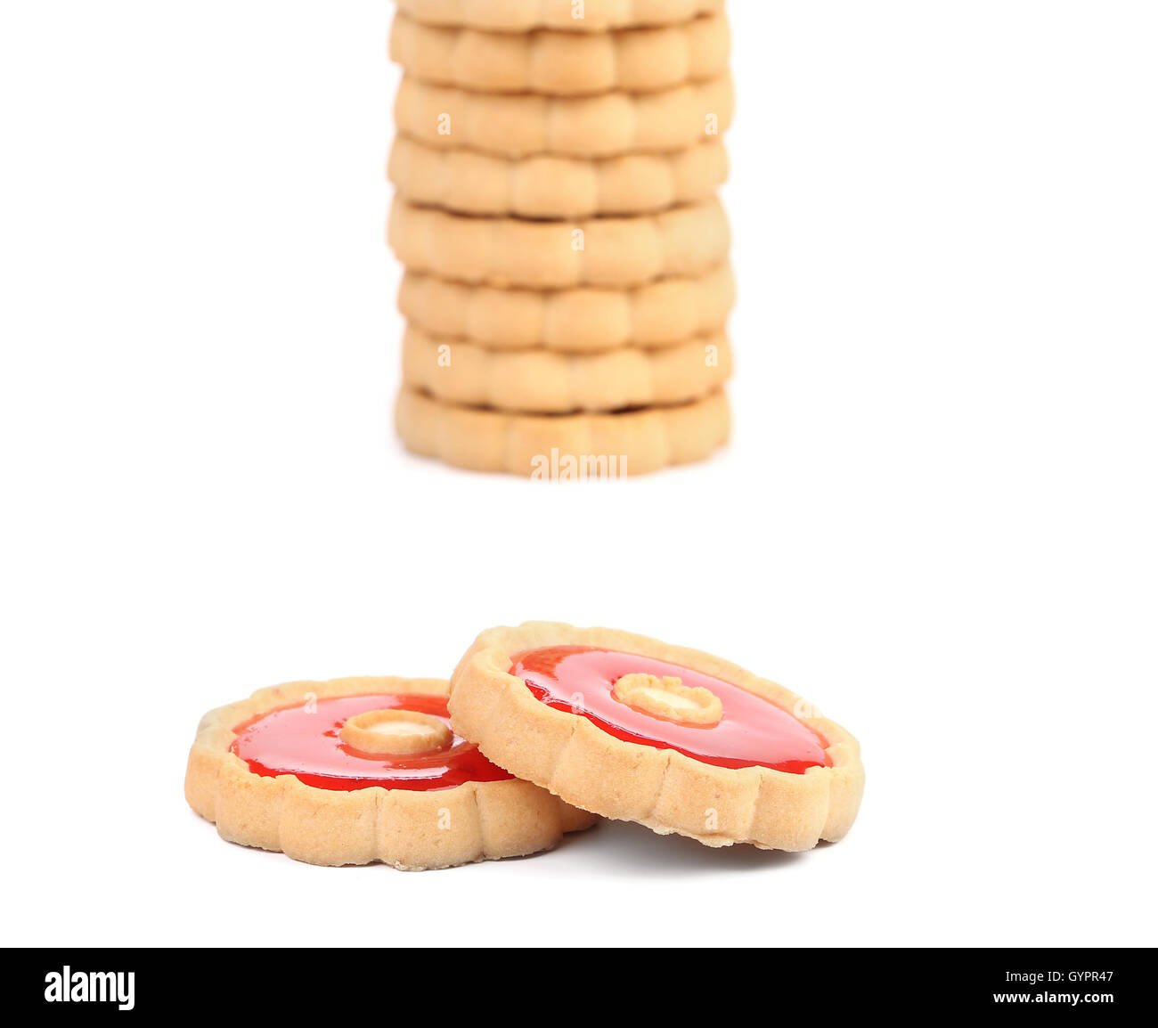 Stack of biscuits with red jam Stock Photo - Alamy