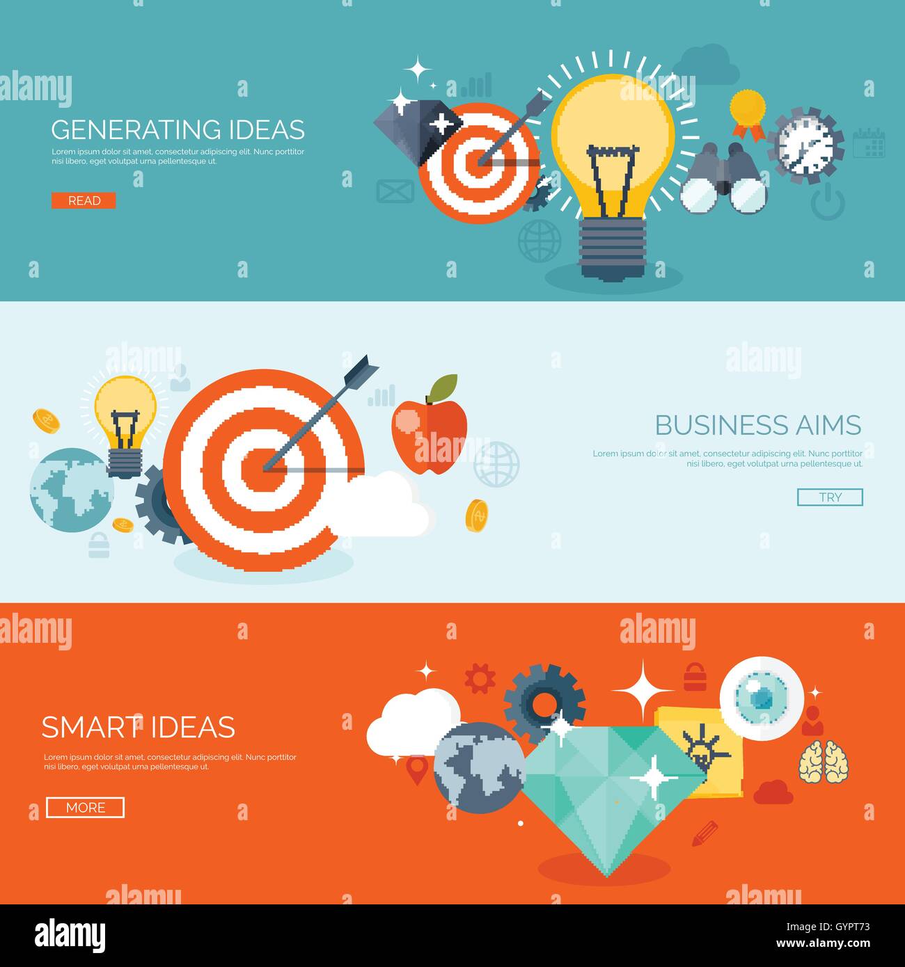 Vector illustration. Flat backgrounds set. New ideas, smart solutions ...