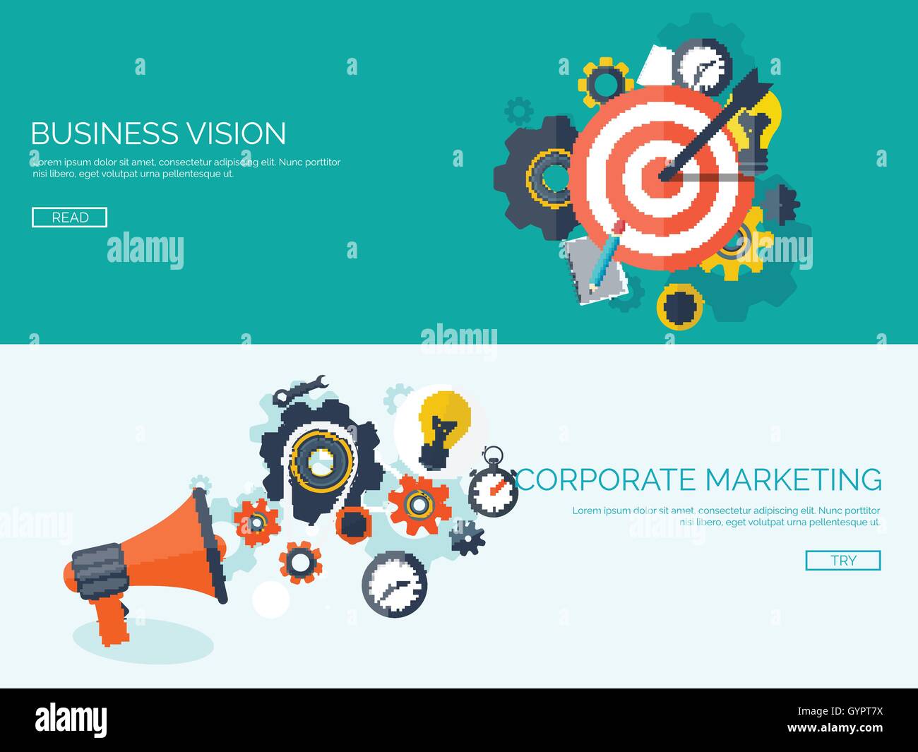 Vector illustration. Flat backgrounds set. New ideas, smart solutions ...