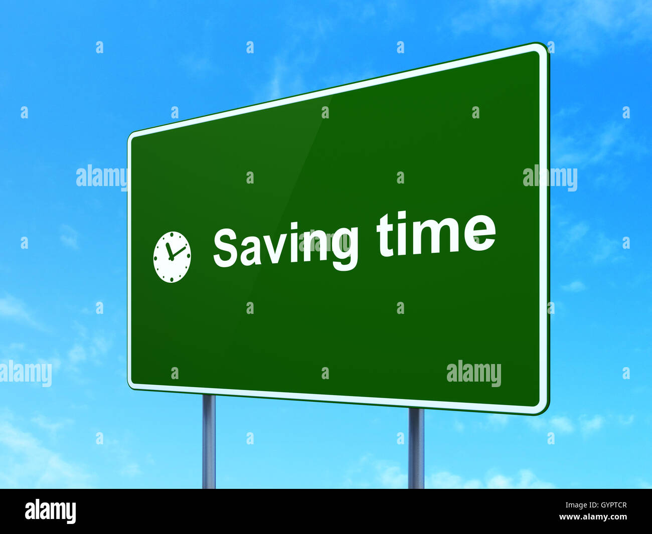 Timeline concept: Saving Time and Clock on road sign background Stock ...