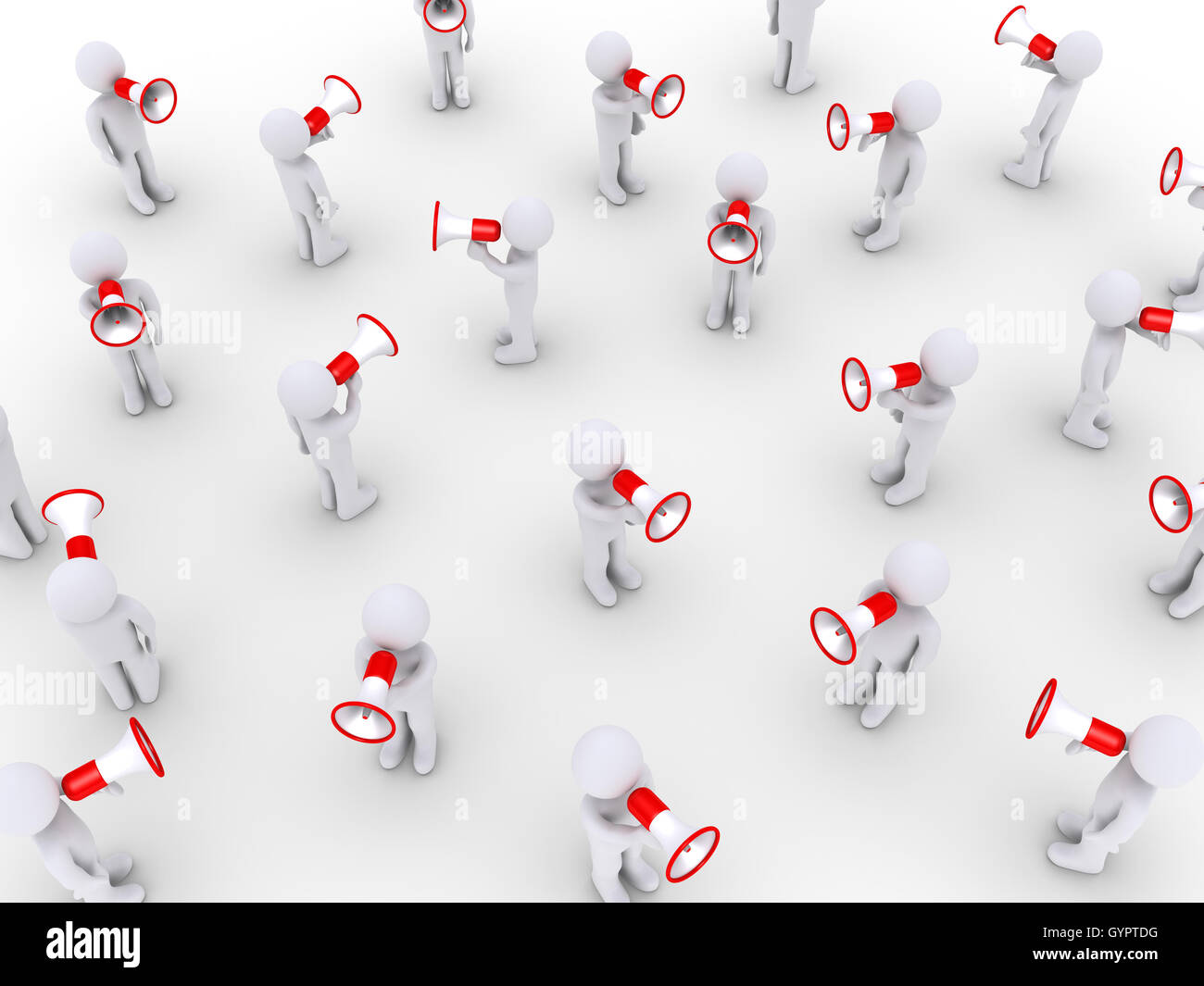 Many people speaking with megaphones Stock Photo - Alamy