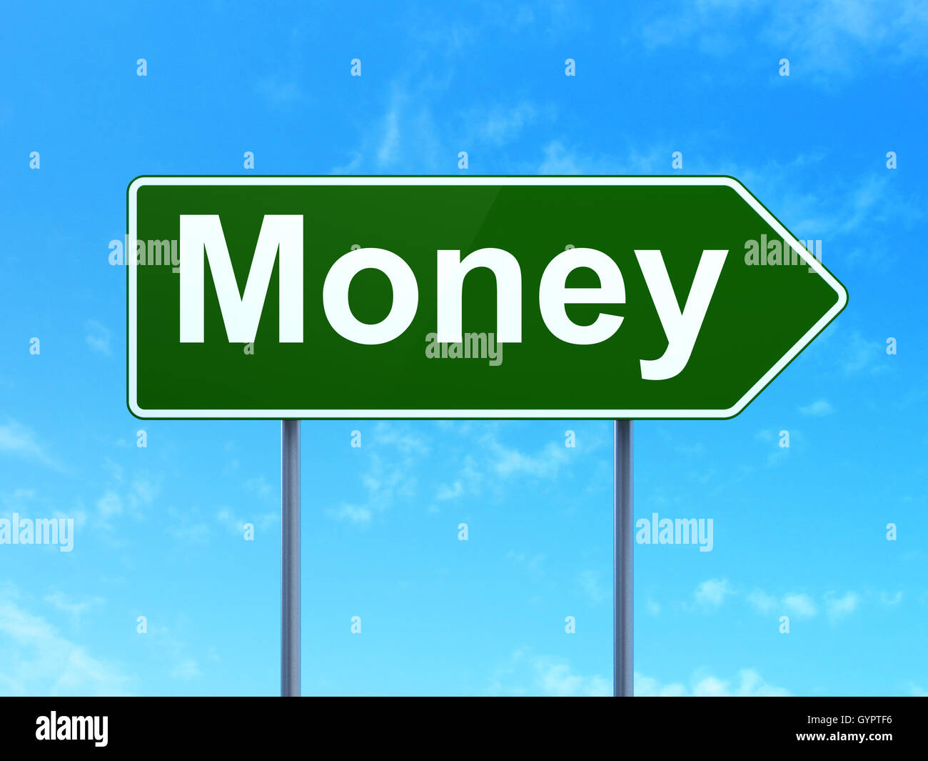 Finance concept: Money on road sign background Stock Photo - Alamy