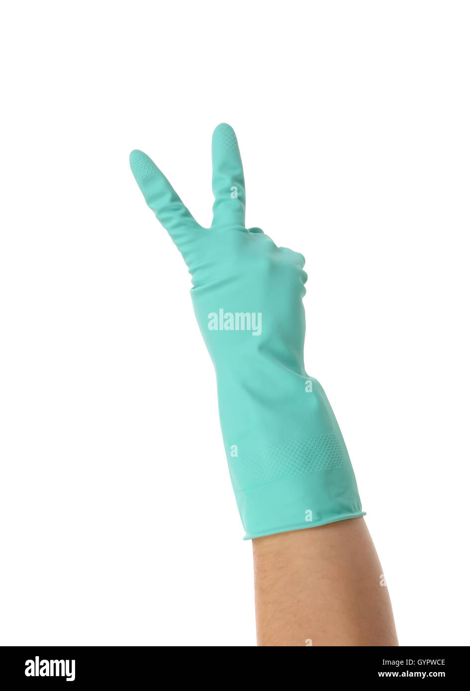 Hand shows two in rubber glove Stock Photo - Alamy