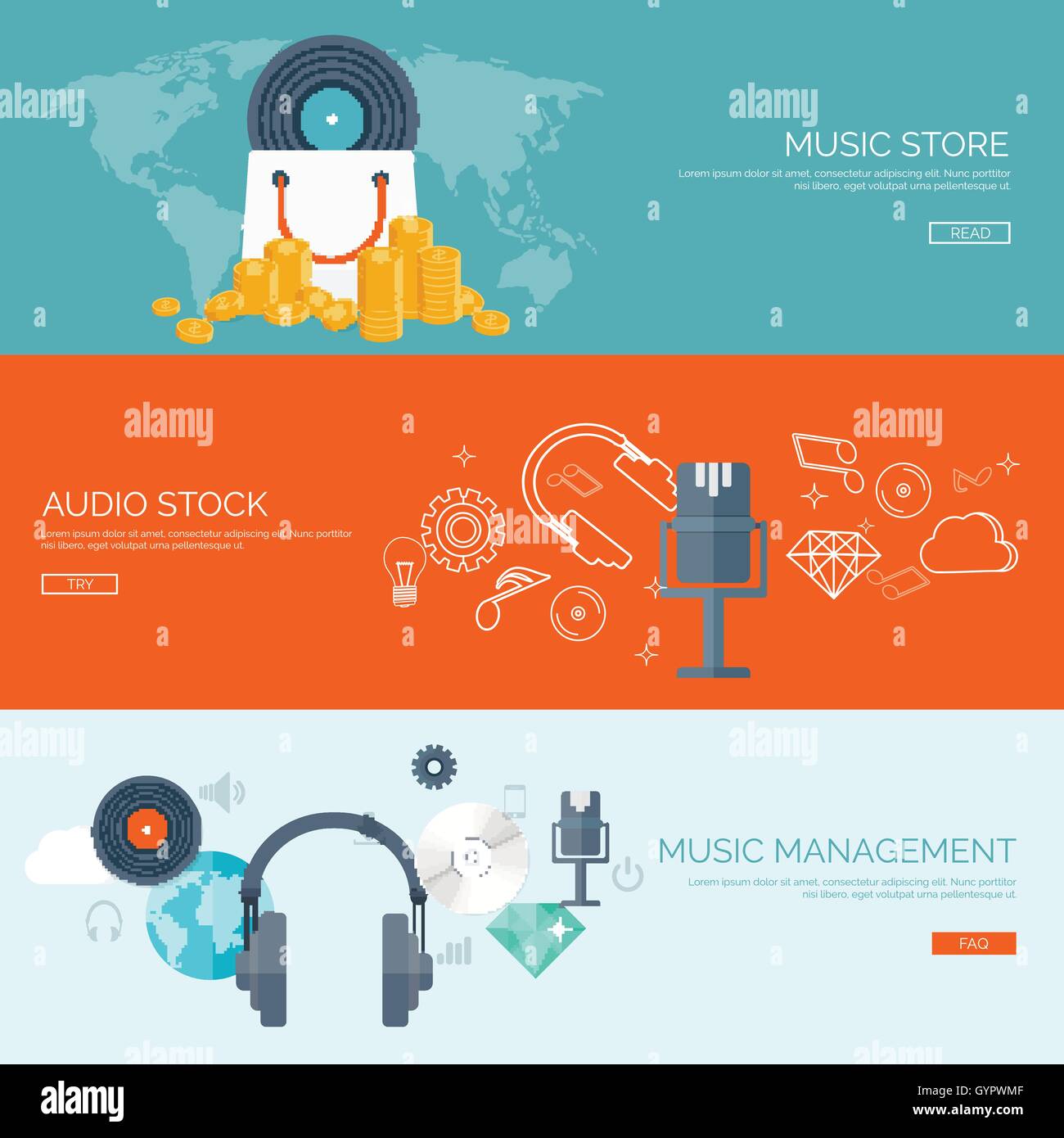 Vector illustration. Flat background. Music.production. Show business ...