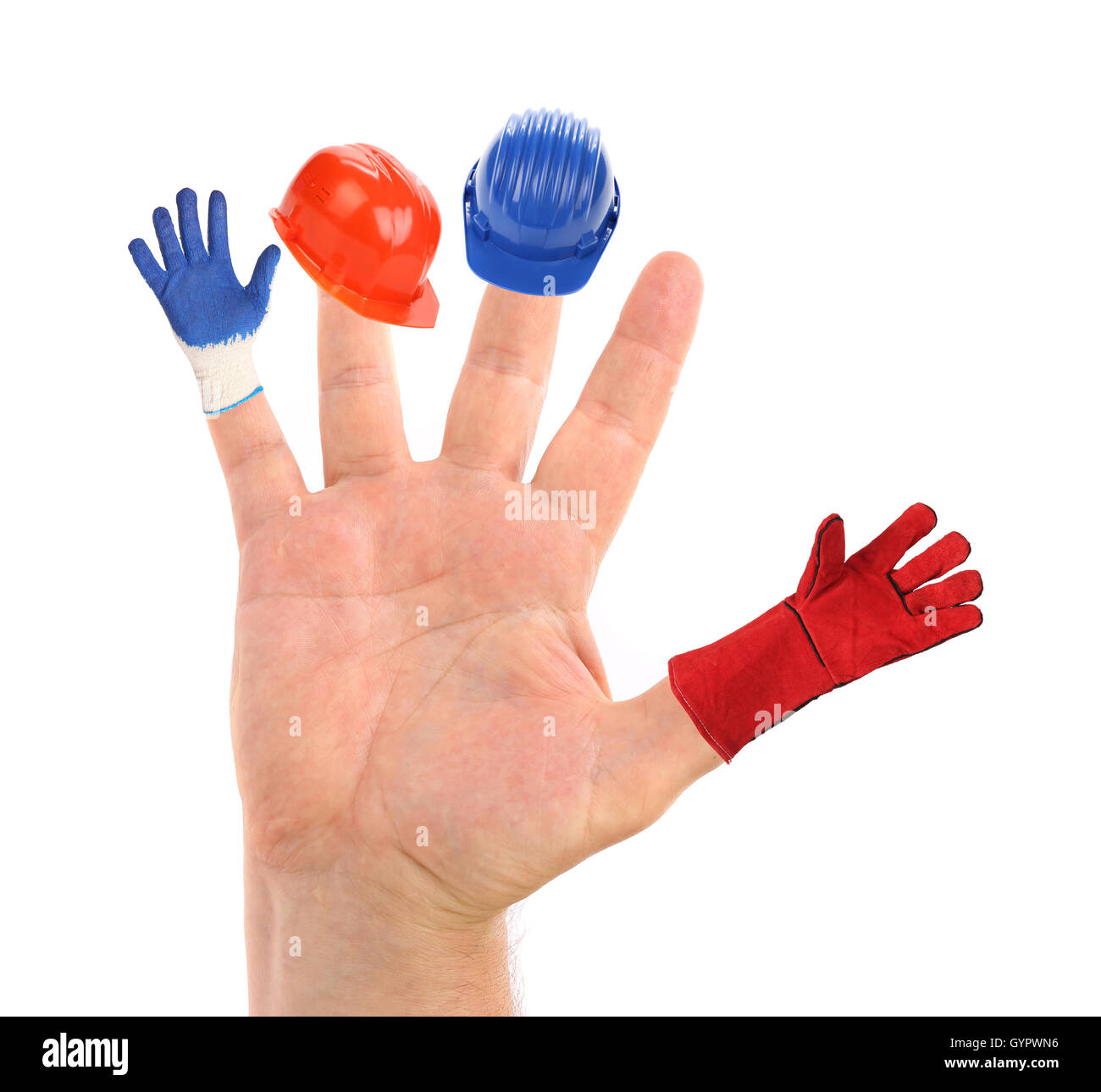 Different small work tools wearing the fingers Stock Photo - Alamy