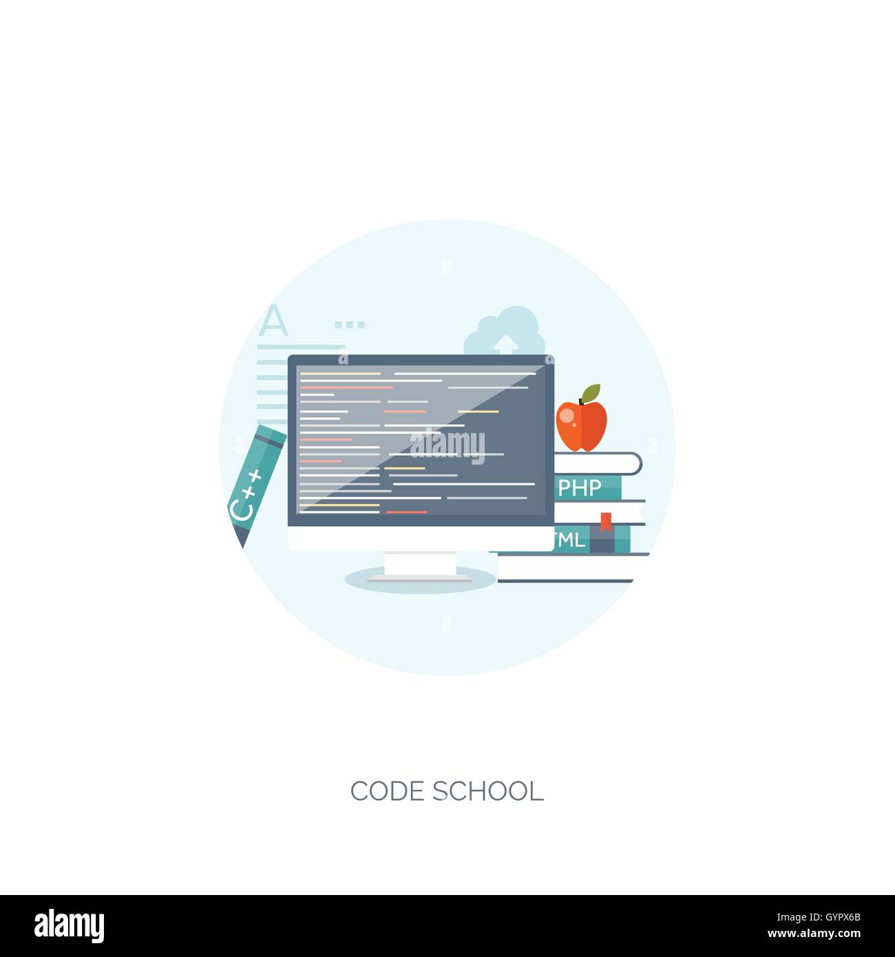 Vector illustration. Flat background. Coding, programming. SEO. Search ...