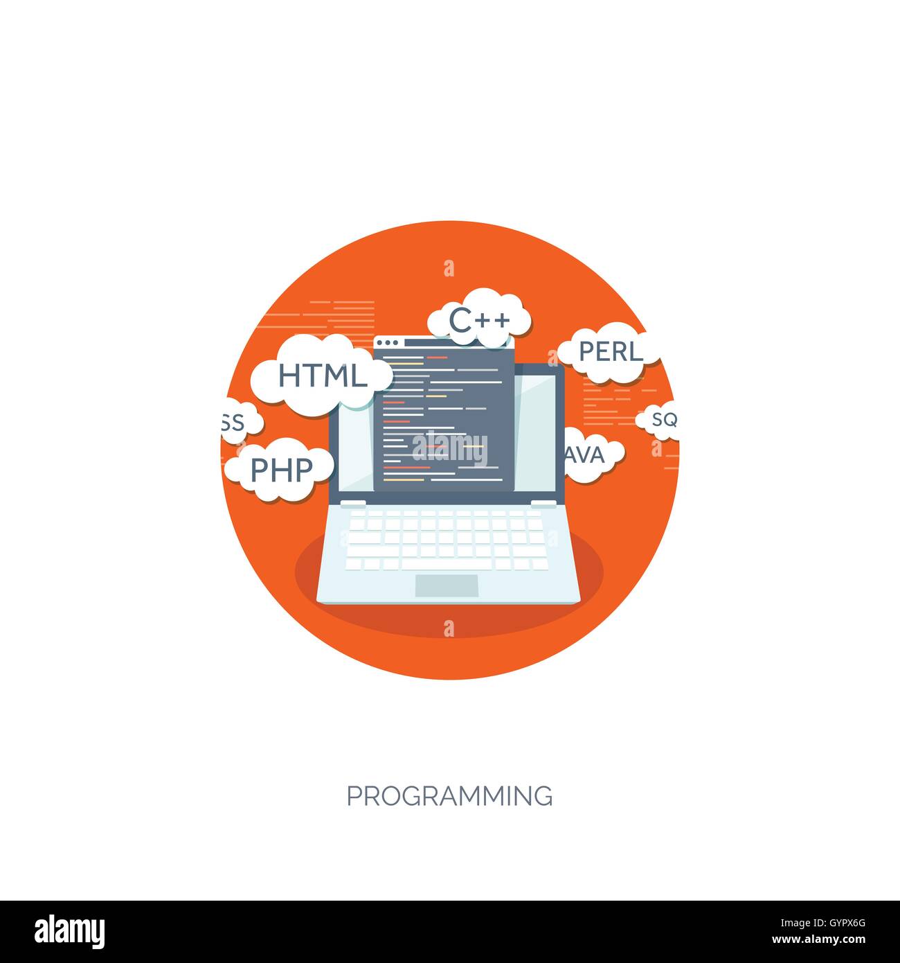 Vector illustration. Flat background. Coding, programming. SEO. Search engine optimization. App ...