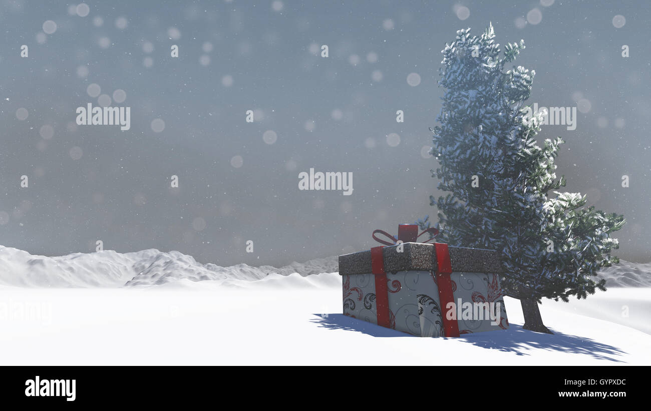 Gift box in snowy Stock Photo - Alamy