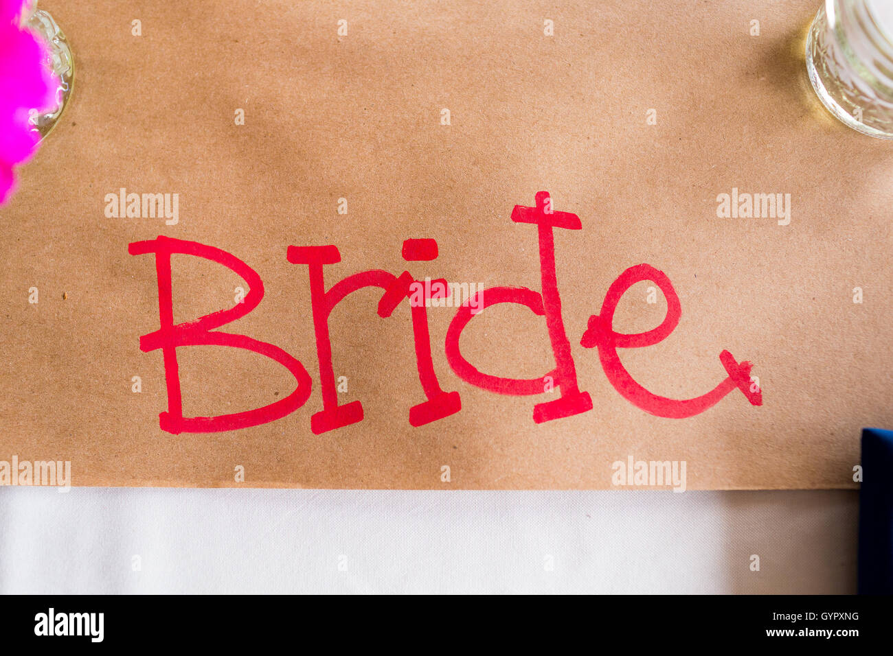 Hand Written Bride Sign Stock Photo - Alamy