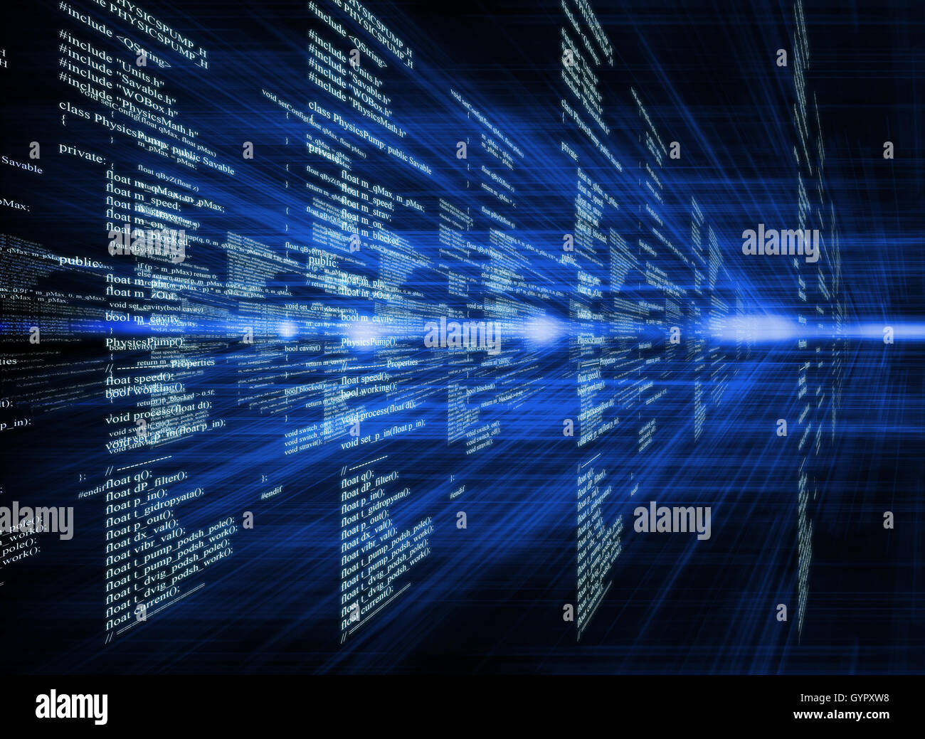 Glowing digital code on a dark background Stock Photo - Alamy