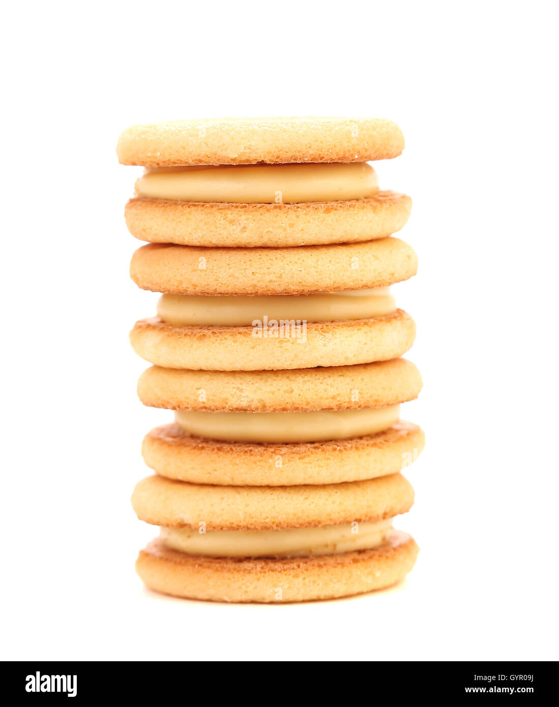 Stack of sandwich biscuits with white cream Stock Photo - Alamy