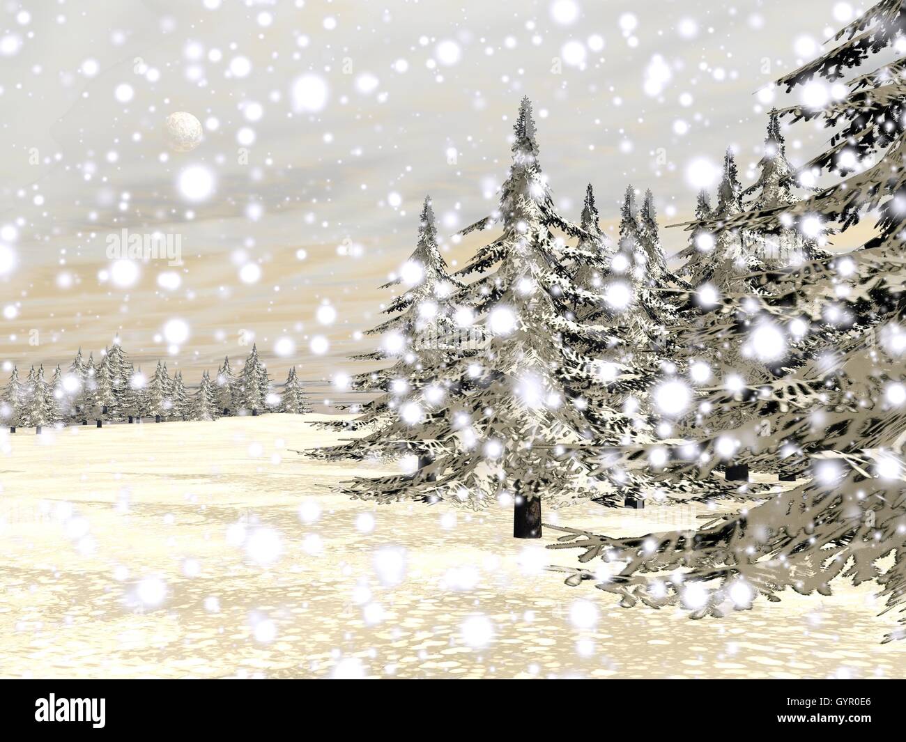 Winter snowing landscape - 3D render Stock Photo - Alamy