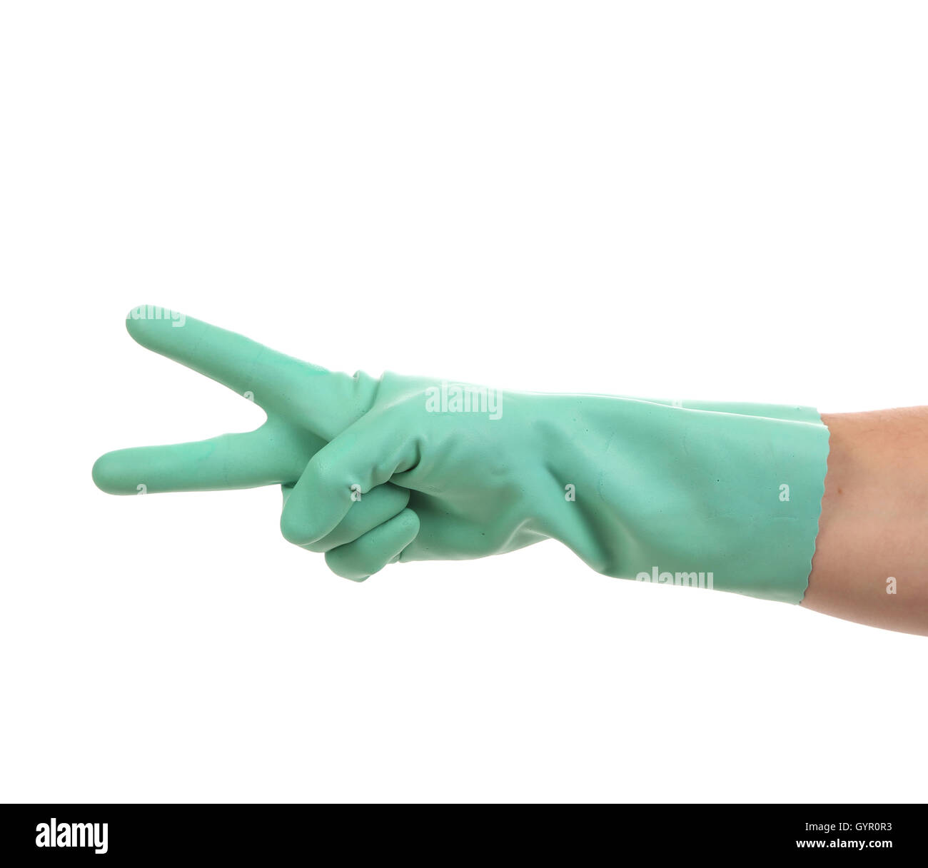 Hand shows two in rubber glove Stock Photo - Alamy