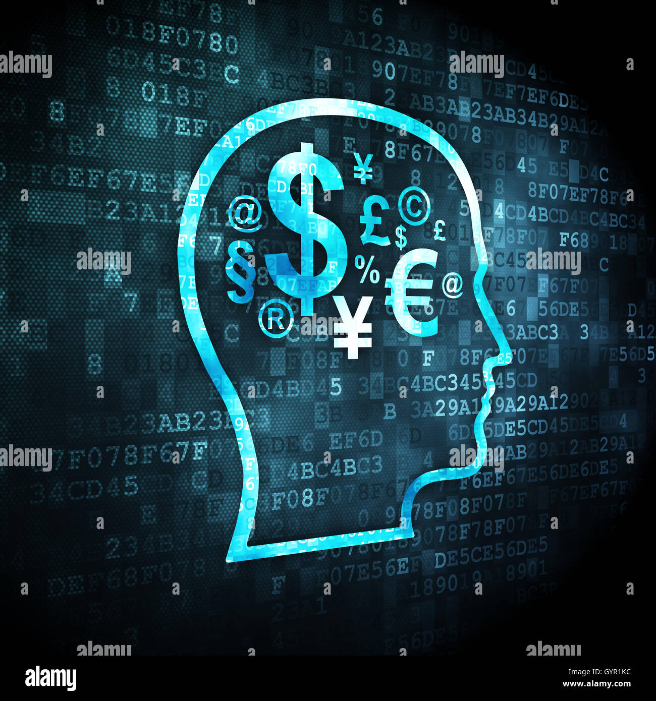 Education concept: Head With Finance Symbol on digital background Stock ...