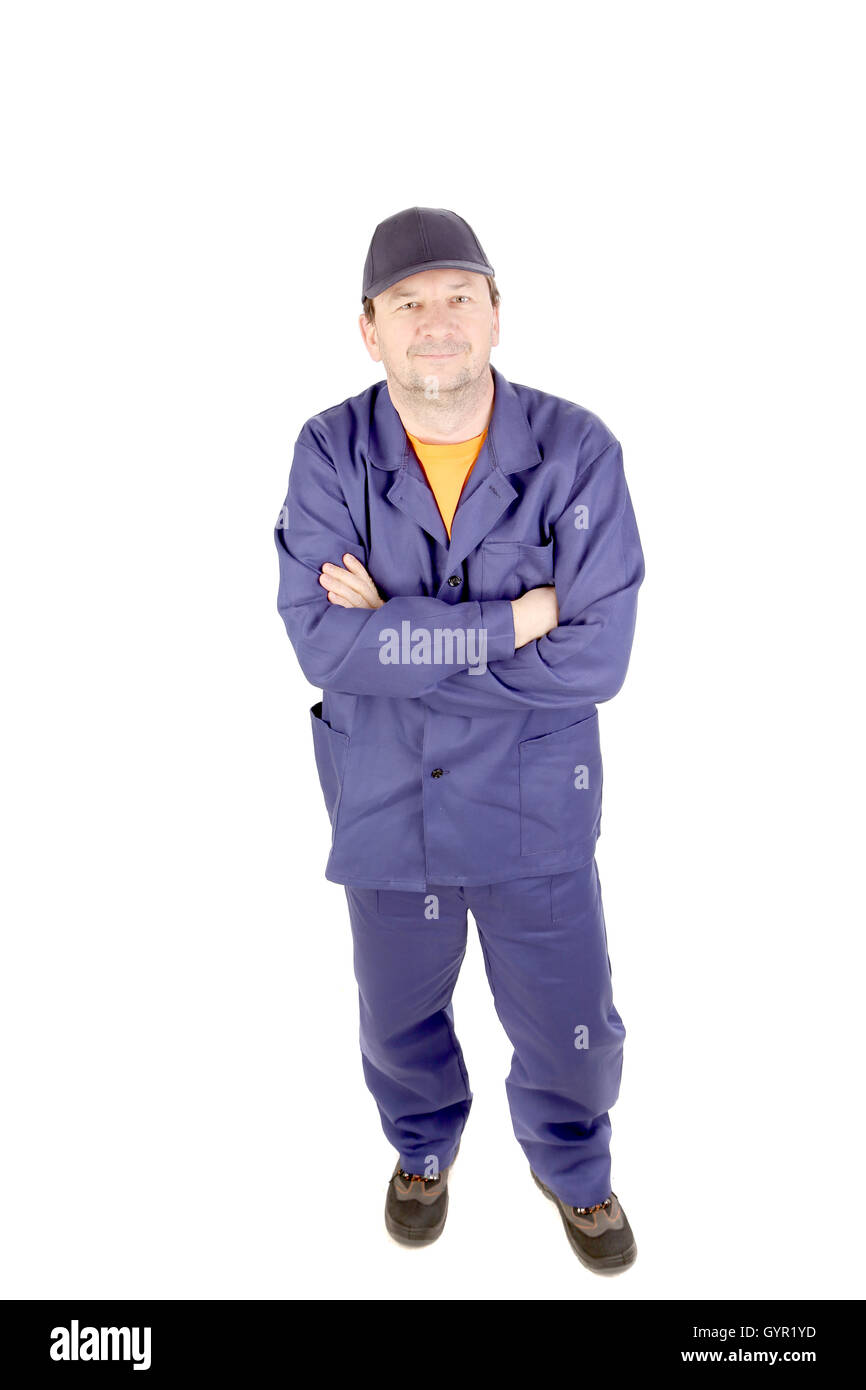 Man in blue working suit Stock Photo - Alamy