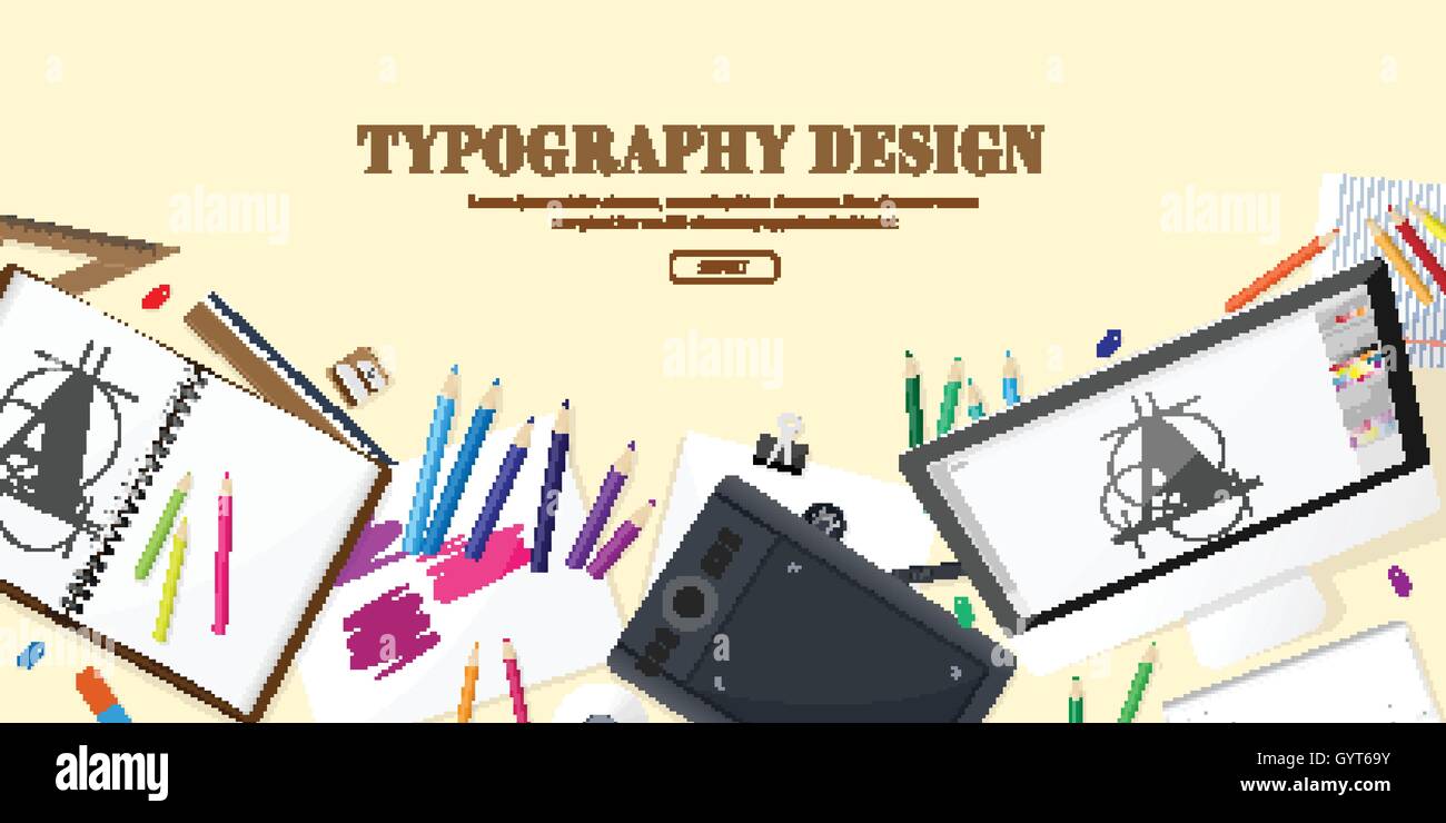 Digital drawing, graphic design. Workplace, equipment for designer. Ui ...