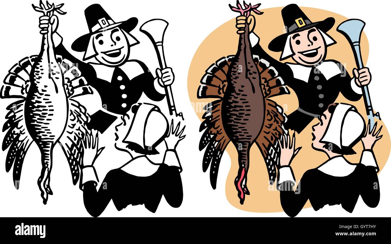 Pilgrim with Thanksgiving turkey Stock Vector Image & Art - Alamy