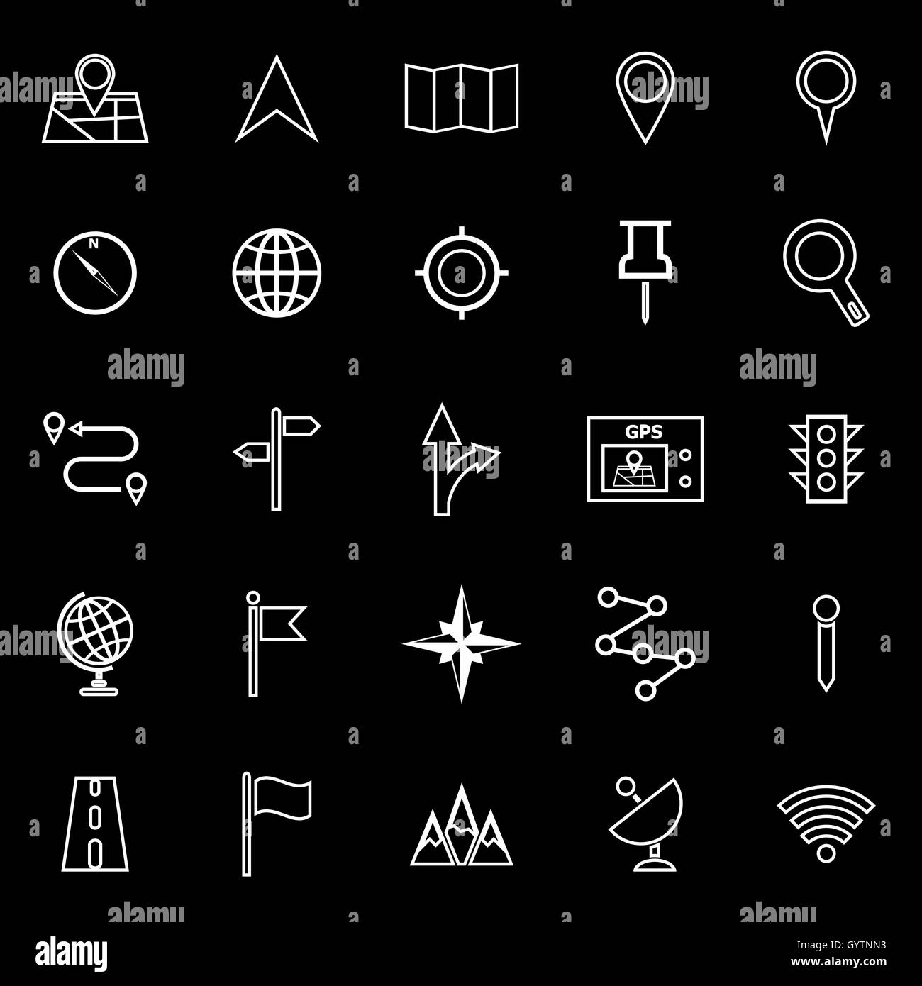 Navigation line icons on black background, stock vector Stock Vector ...