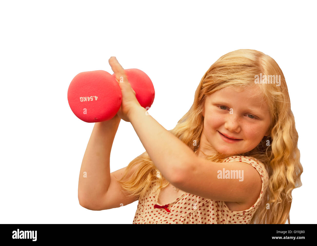Young girl lifting weights to keep fit Stock Photo - Alamy