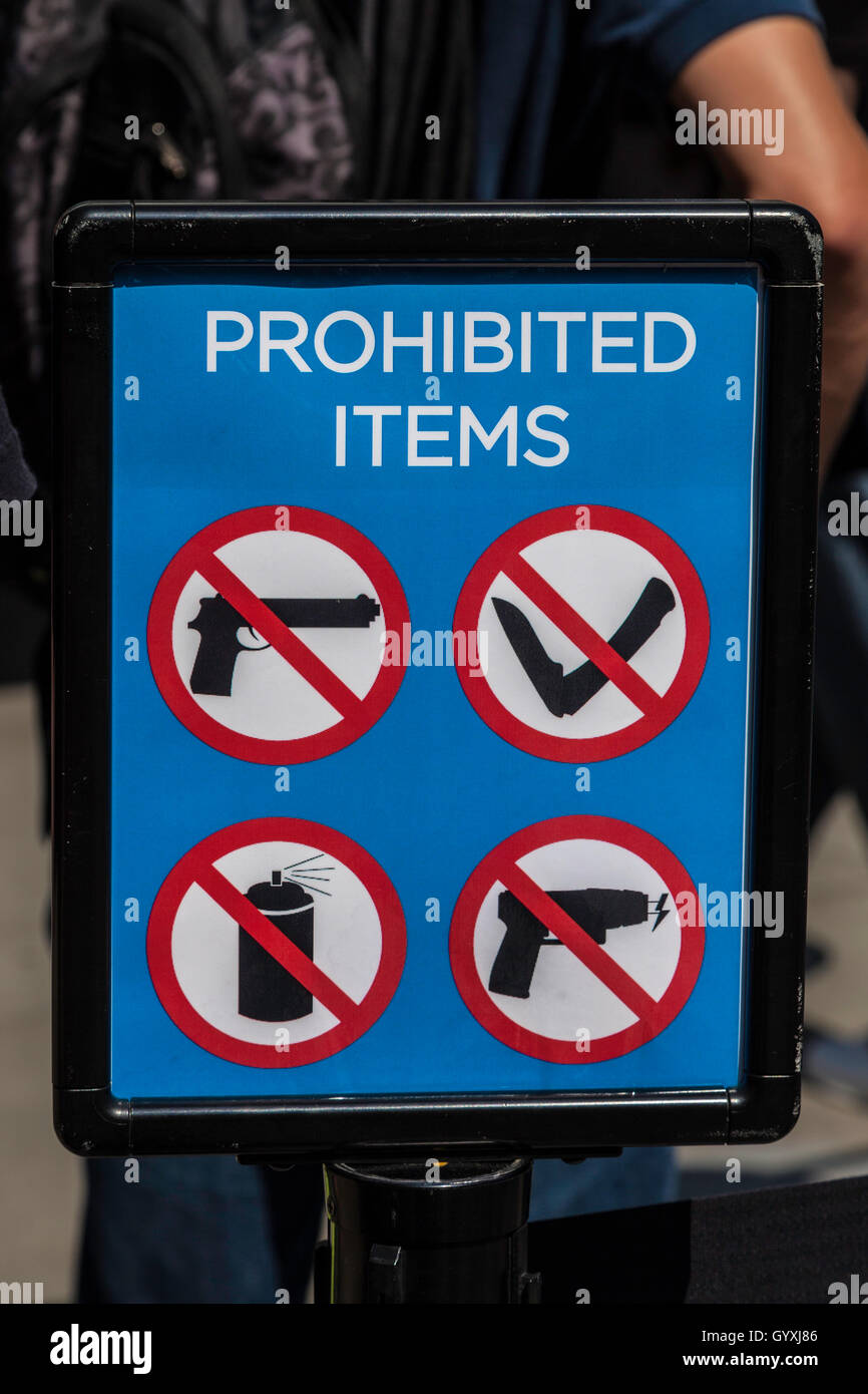 Prohibited items poster at World Trade Center site in New York City ...