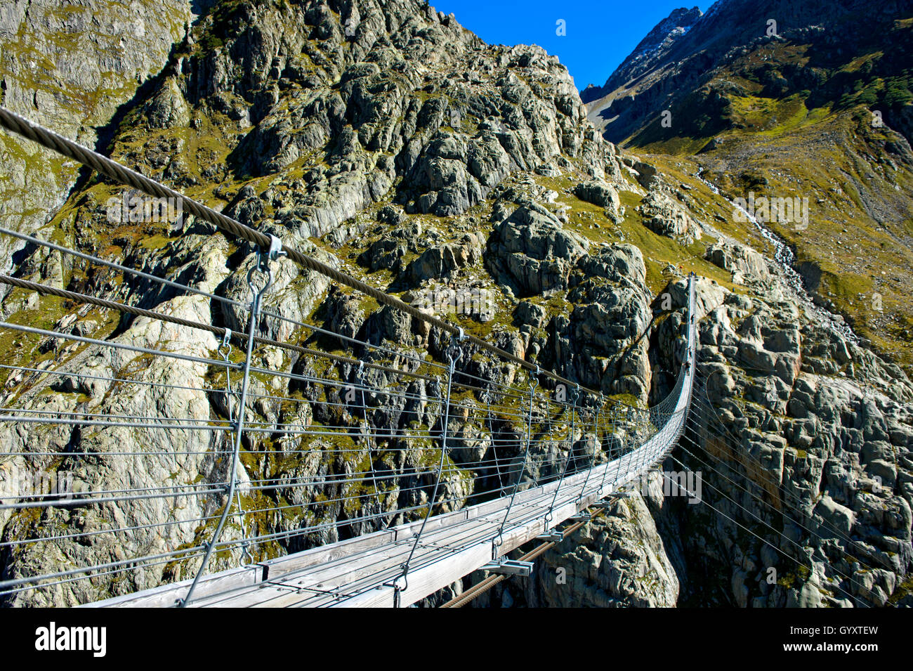 Suspension bridge Trift Bridge across the Trift Gorge, Gadmen, Bernese ...