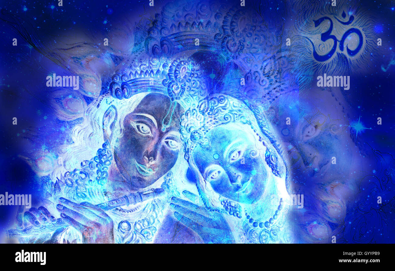 krishna radha couple with sacred symbol, graphic from handpainted ...