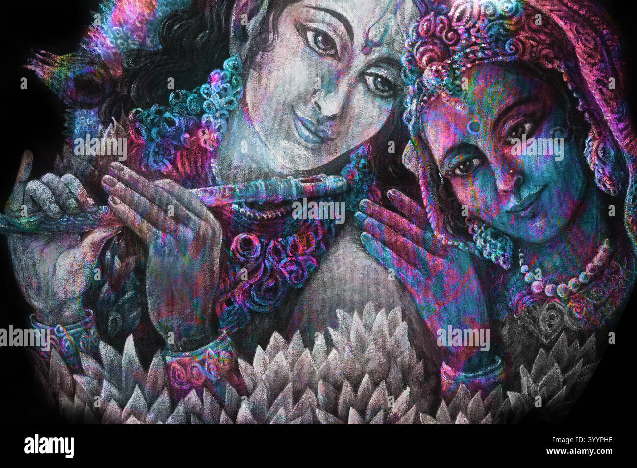 divine couple krishna and radha togerher, painting illustration Stock ...