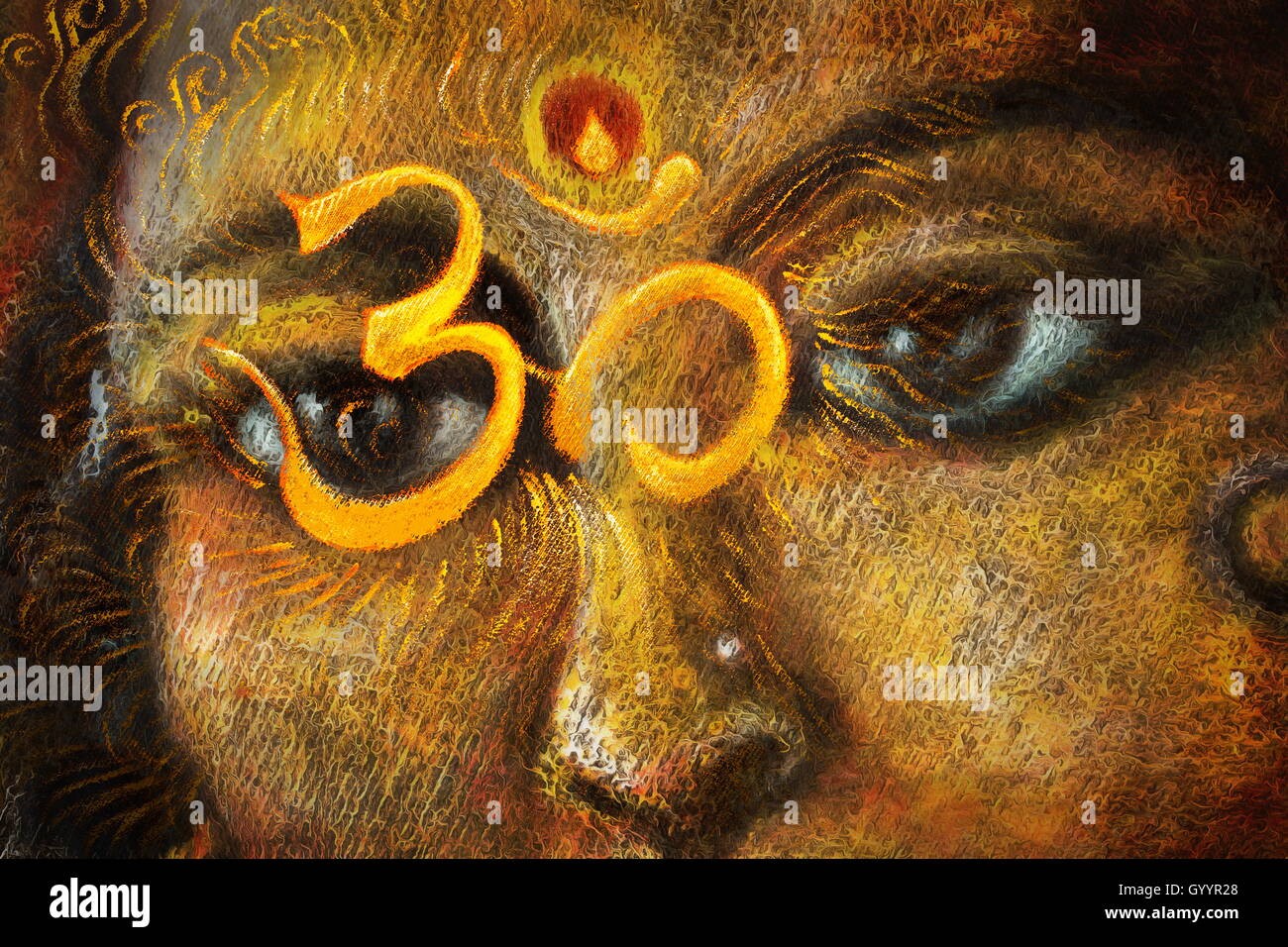 closeup detail of hindu woman eyes with sacred symbol, illustration ...