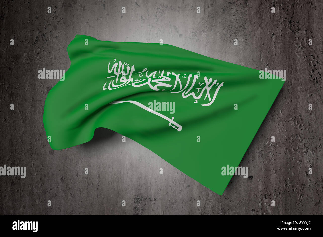 3d rendering of Kingdom of Saudi Arabia flag waving on dirty background ...