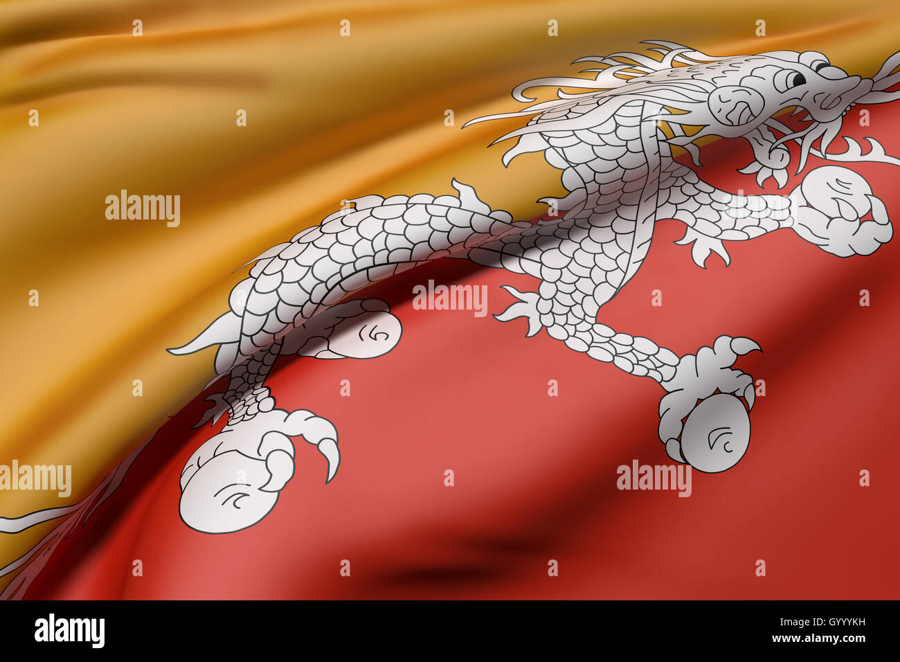 3d rendering of Kingdom of Bhutan flag waving Stock Photo - Alamy