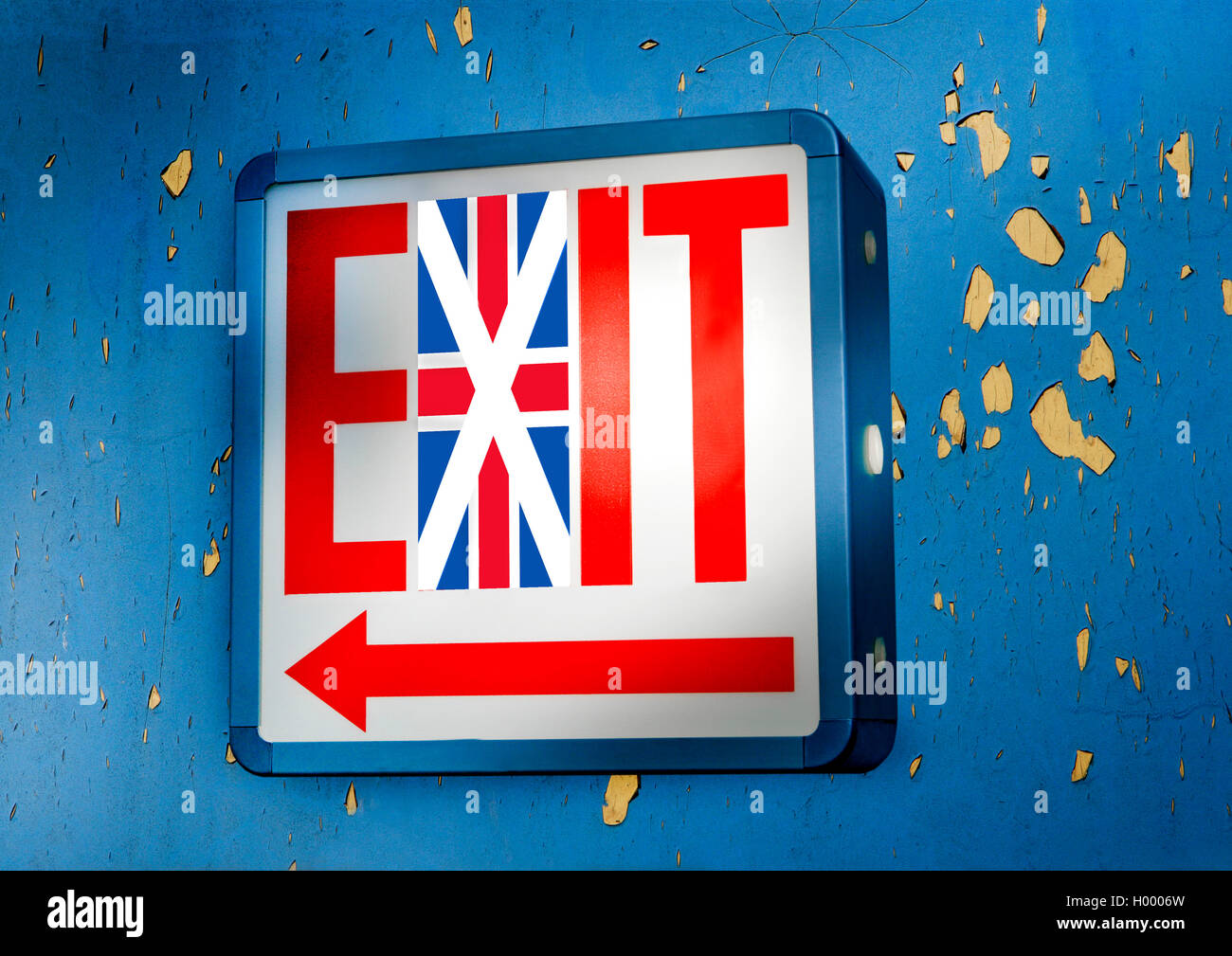 EXIT, illuminated sign with British flag, symbol of brexit Stock Photo ...