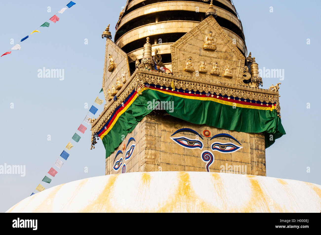 Swayambhunath stupa, Buddha eyes close-up, Kathmandu, Nepal Stock Photo ...