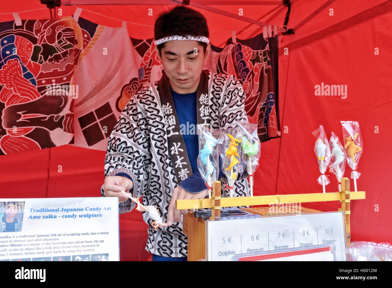 Preparation of traditional Japanese sugar candy sculptures Ame Zaiku by ...