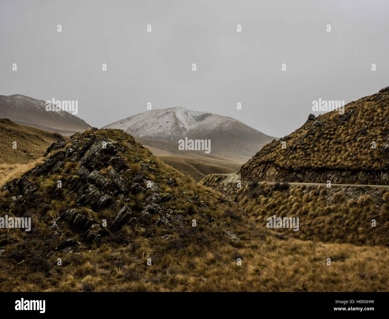 Tussock hills at Danseys Pass, the road from the Manitoto through the ...