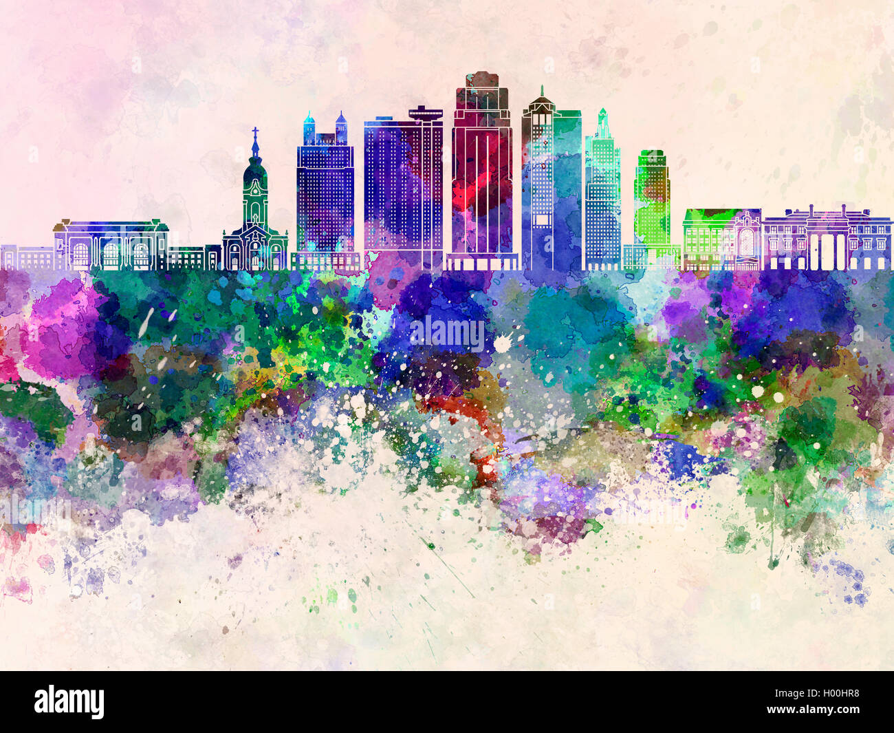 Kansas City skyline in watercolor background Stock Photo - Alamy
