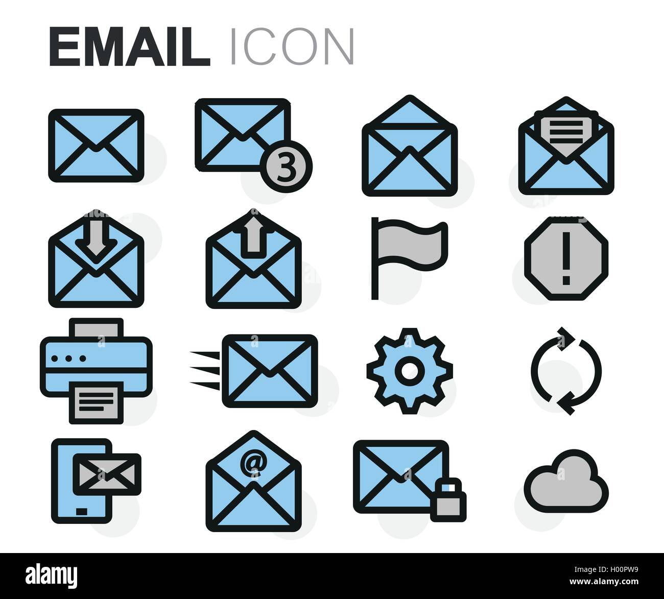 Vector flat line email icons set on white background Stock Vector Image ...
