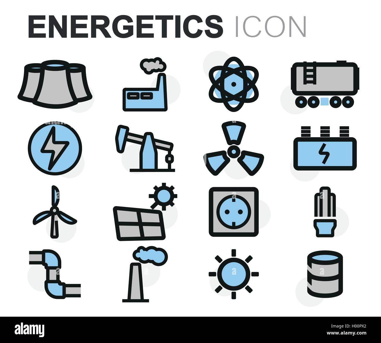 Vector flat line energetics icons set on white background Stock Vector ...