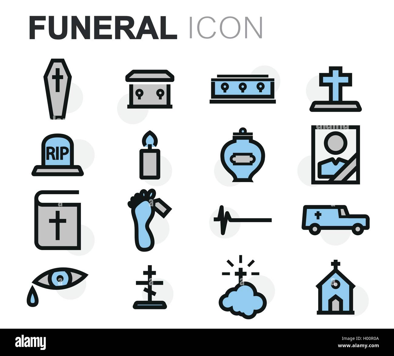 Vector flat line funeral icons set on white background Stock Vector ...