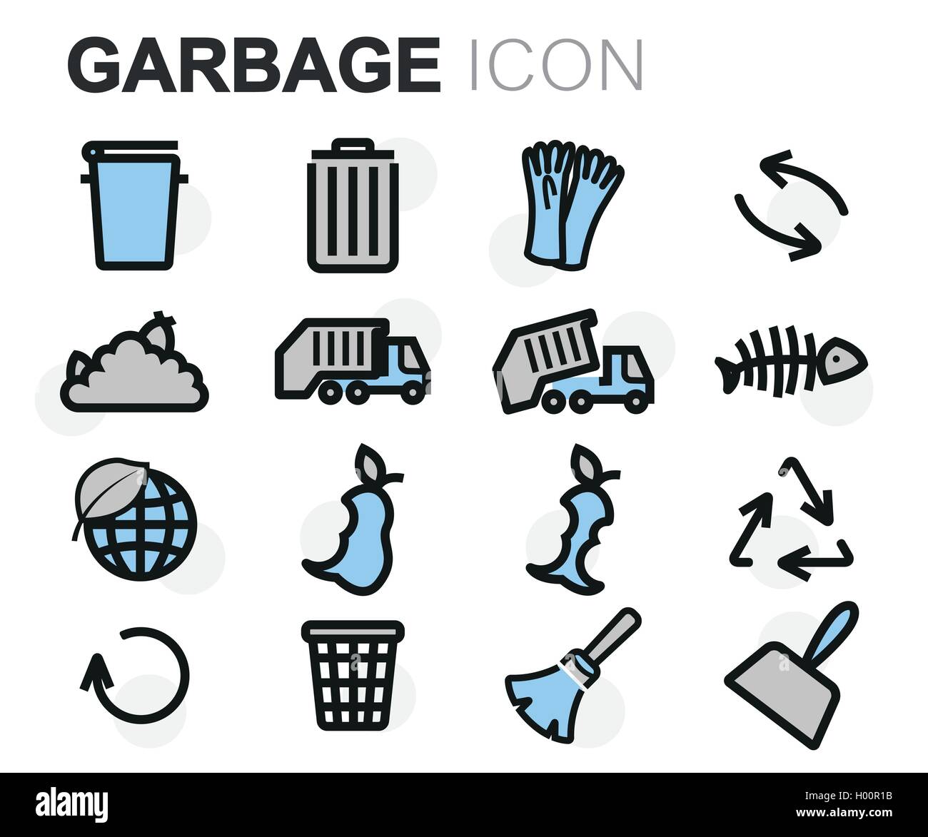 Vector flat line garbage icons set on white background Stock Vector ...