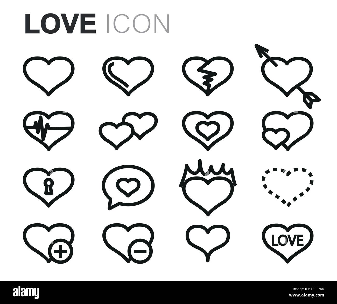 Vector black line love icons set on white background Stock Vector Image ...