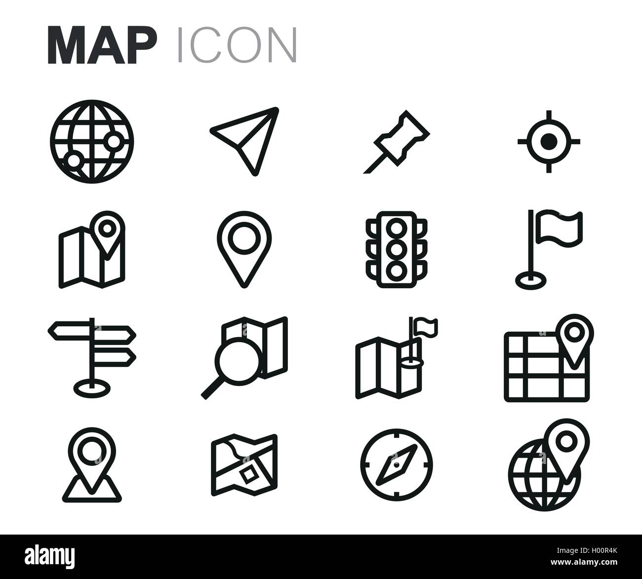 Vector black line map icons set on white background Stock Vector Image ...
