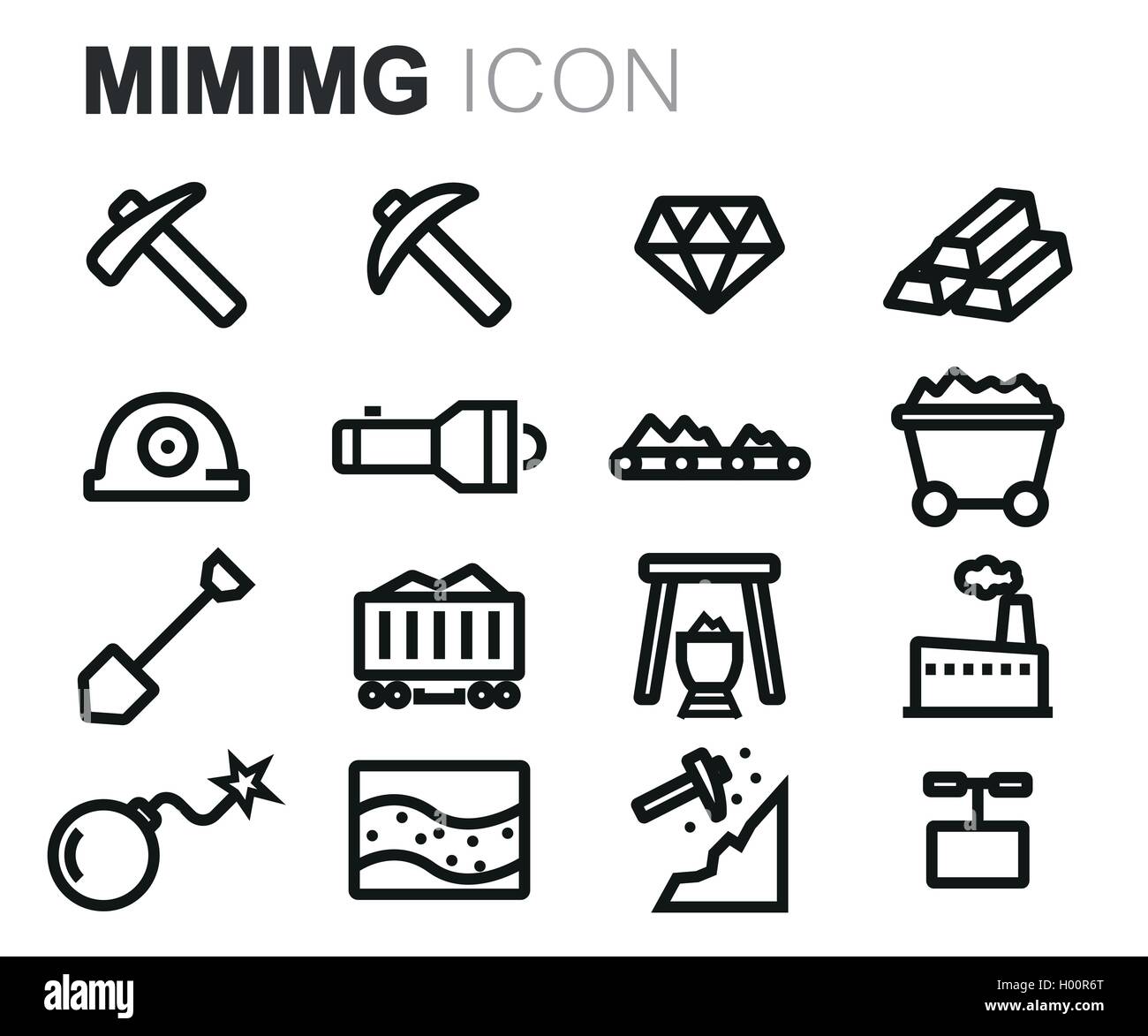 Vector black line mining icons set on white background Stock Vector ...
