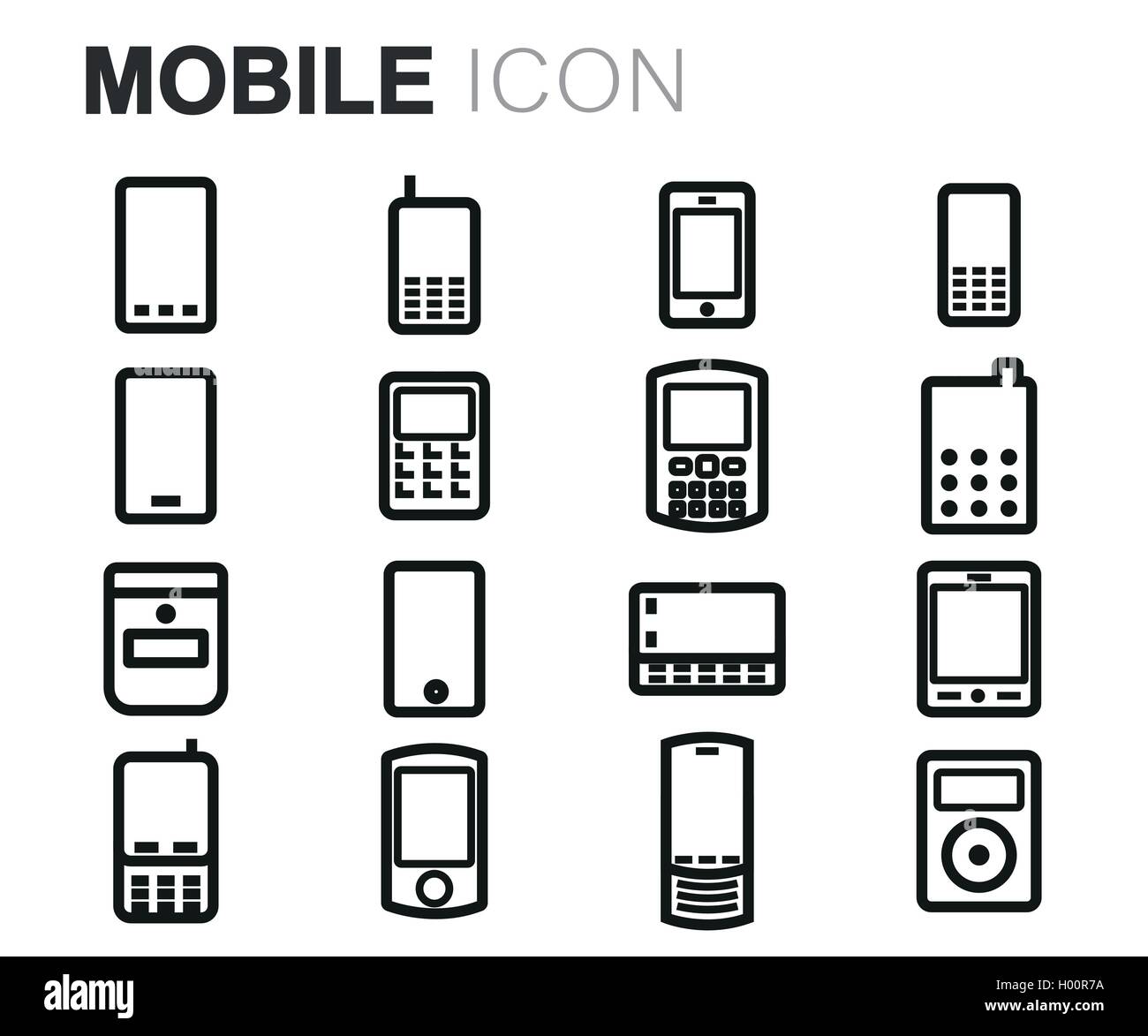Vector black line mobile icons set on white background Stock Vector ...