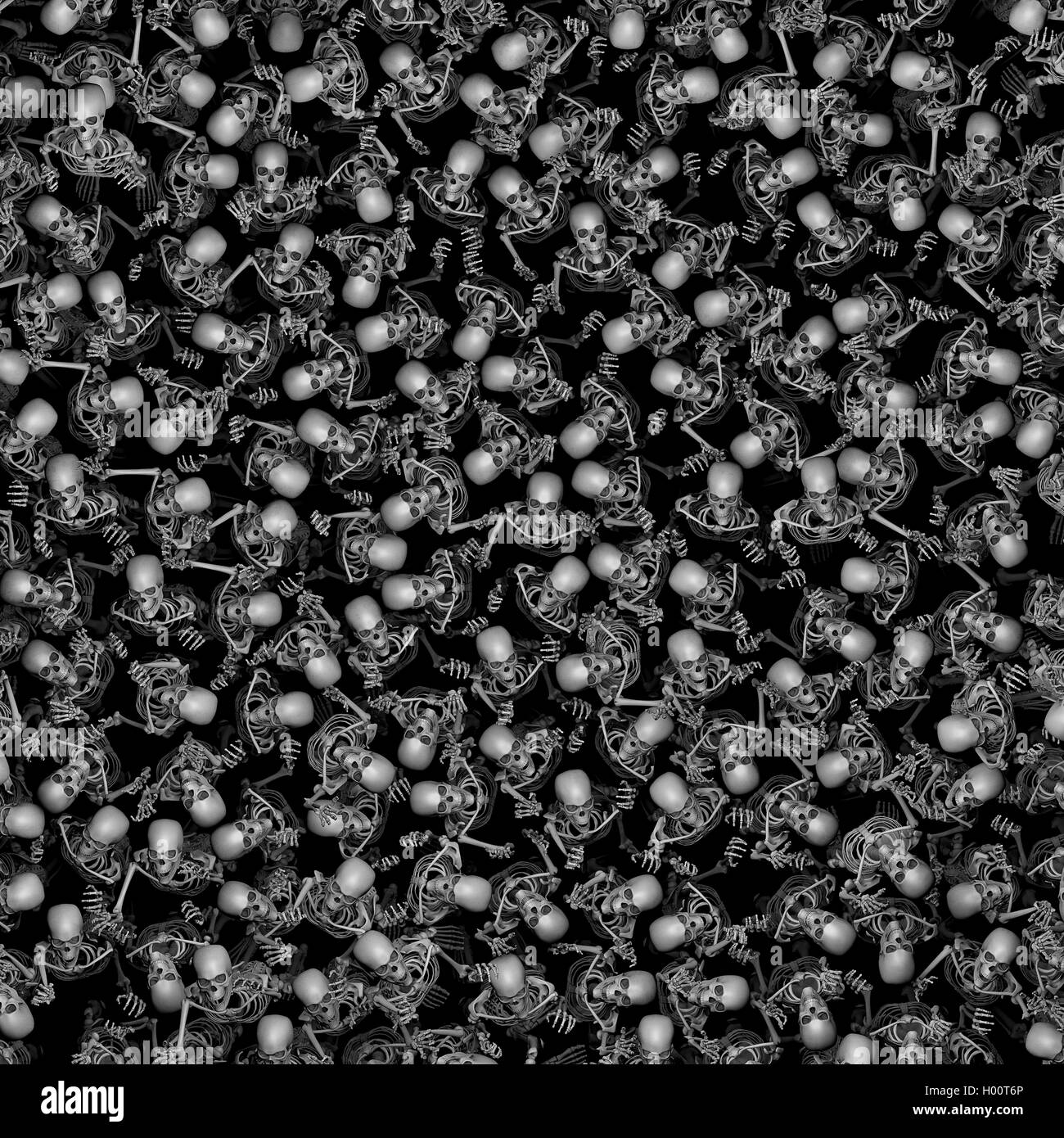 Skeleton crowd background / 3D illustration of scary skeletons reaching ...