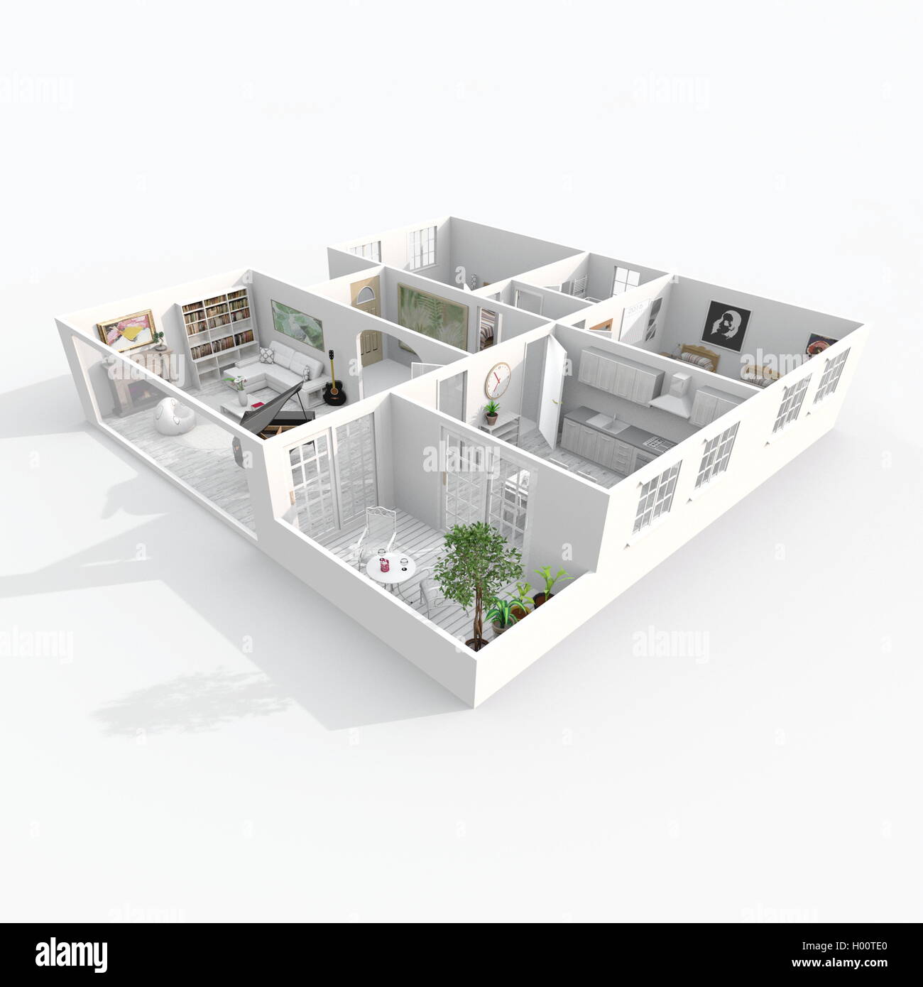 3d interior rendering perspective view of furnished home apartment ...