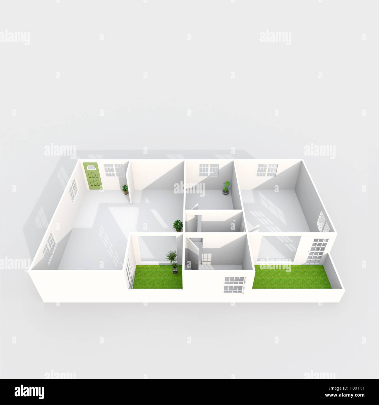 3d interior rendering of empty paper model home apartment with ...