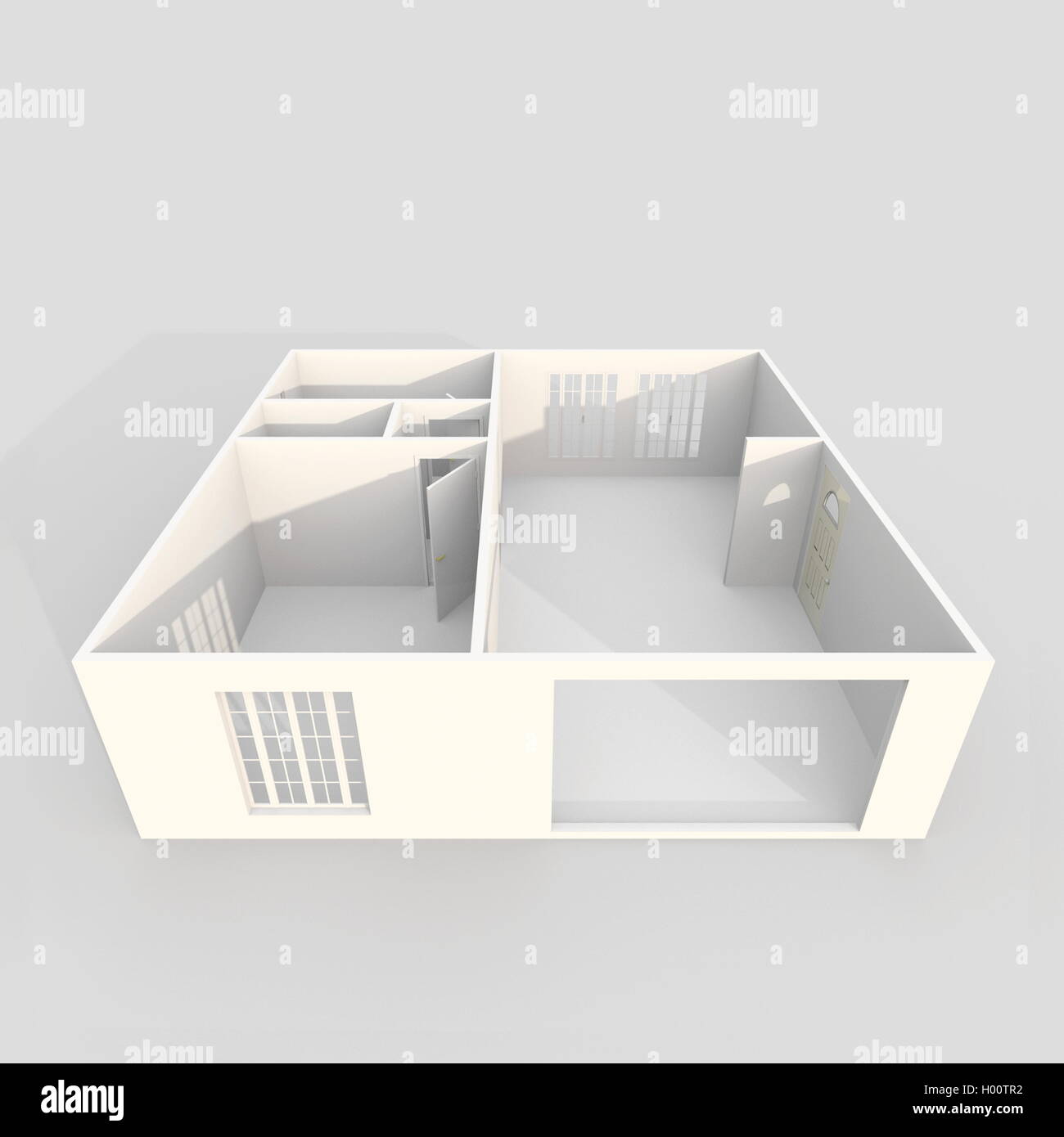 3d interior rendering of empty paper model home apartment Stock Photo ...